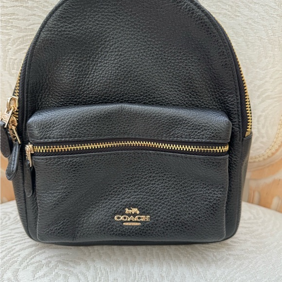 Coach | Bags | Authentic Coach Mini Pebble Leather Black Backpack ...